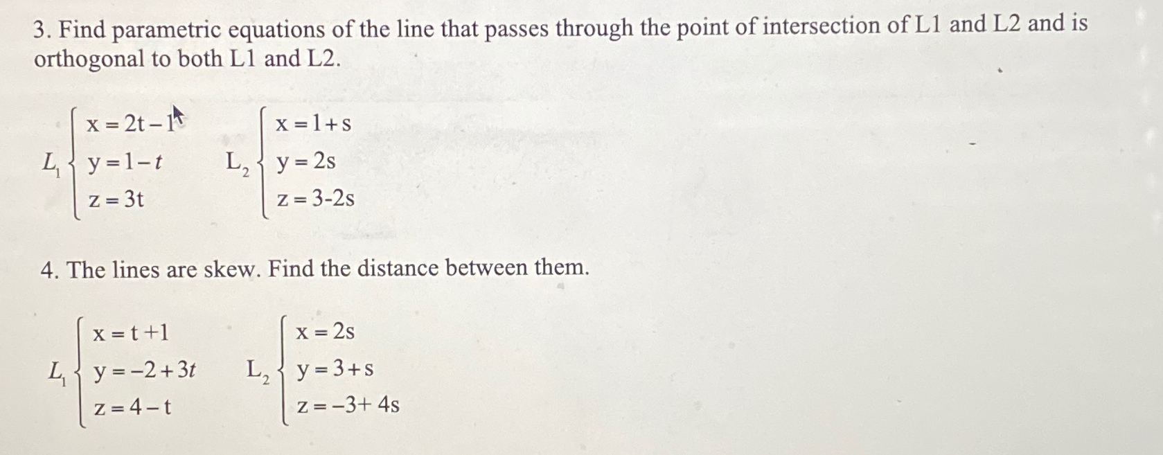 Solved Find parametric equations of the line that passes | Chegg.com