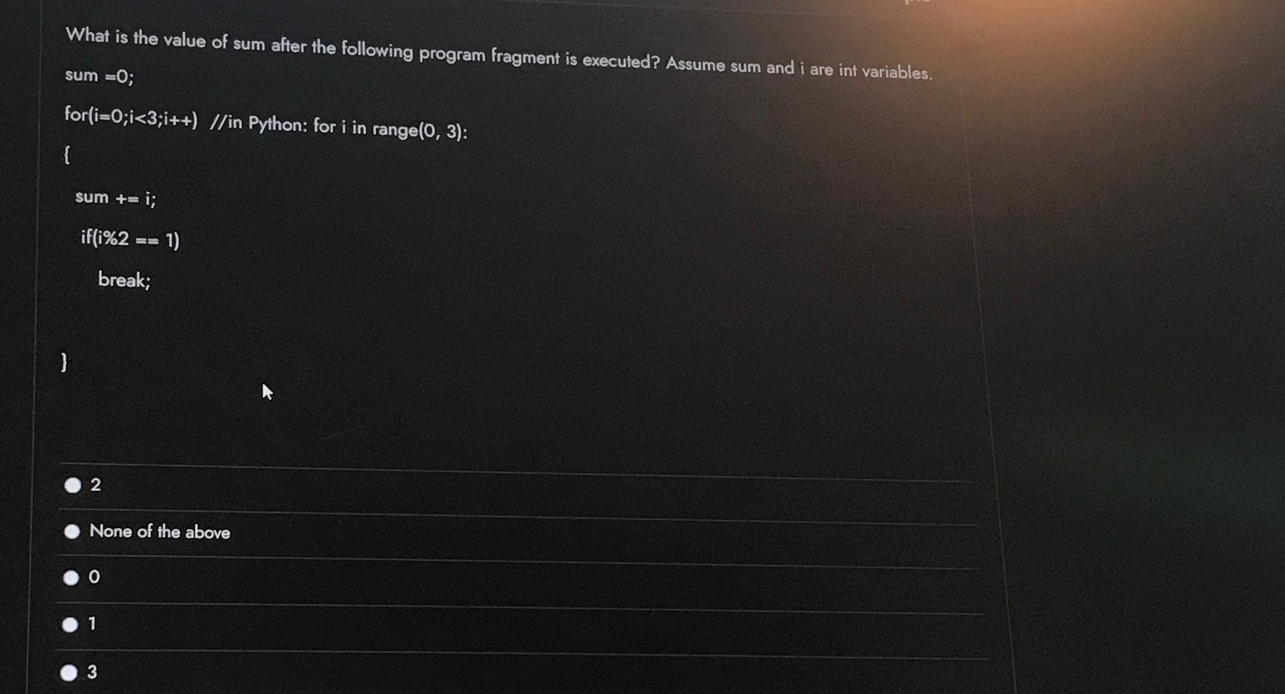 Solved What is the value of sum after the following program | Chegg.com