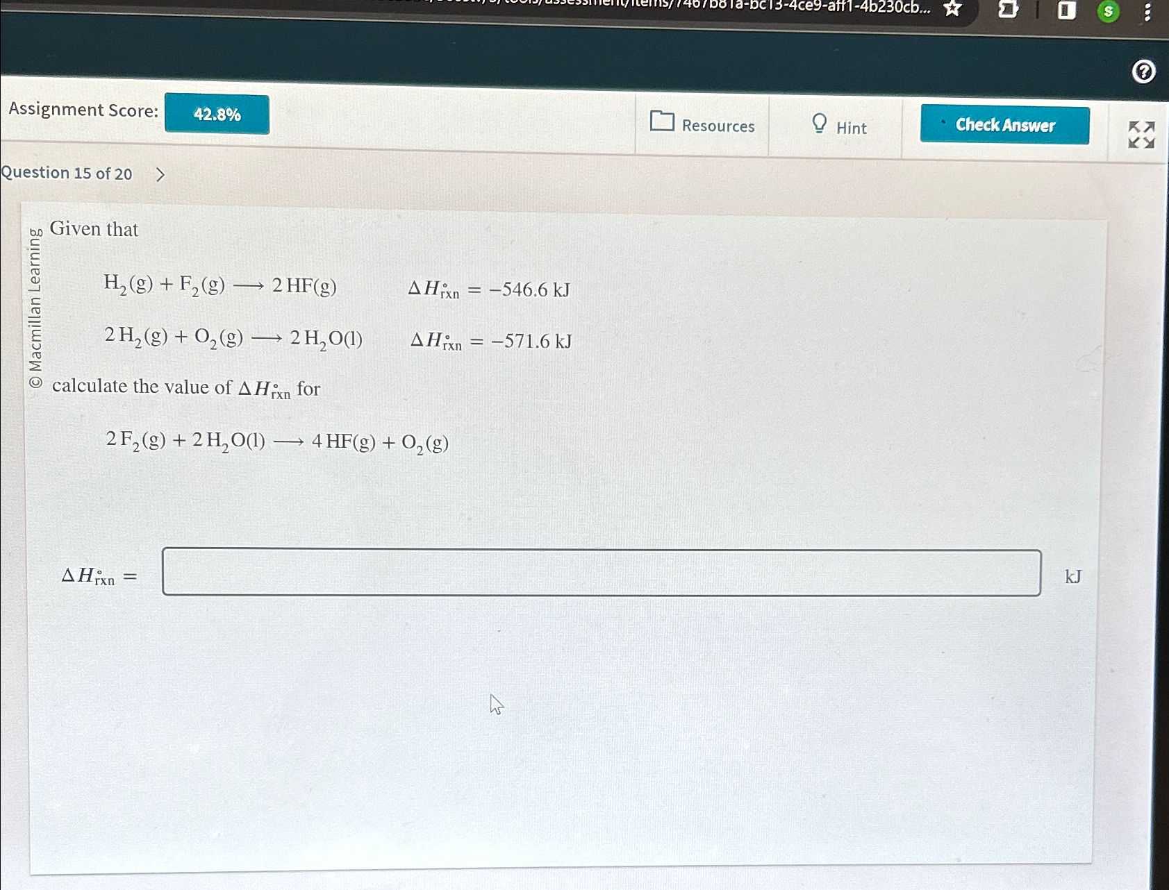 Solved Assignment Score:ResourcesHintQuestion 15 ﻿of 20o. | Chegg.com