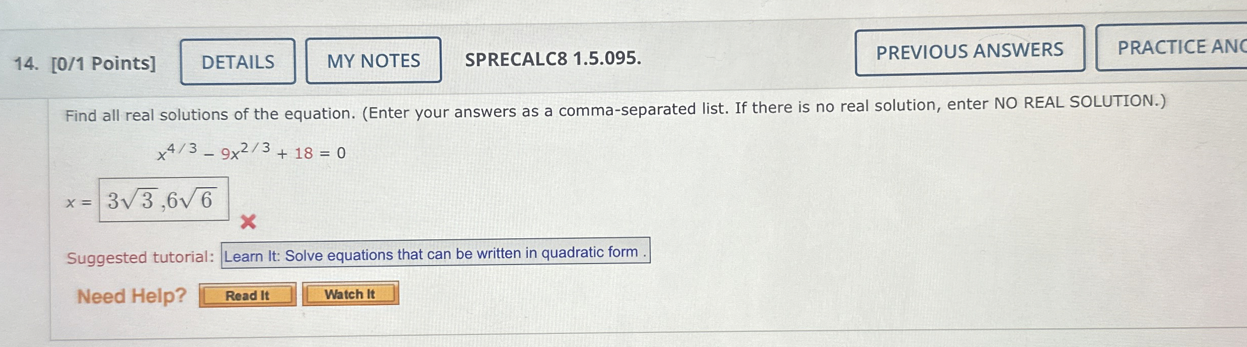 Solved Find all real solutions of the equation. (Enter your | Chegg.com