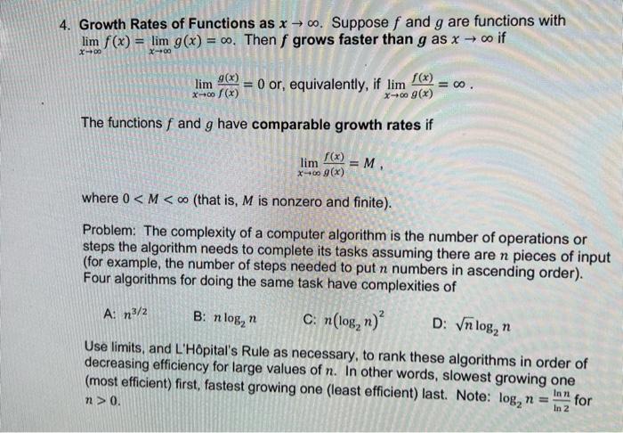 Solved Growth Rates of Functions as x→∞. Suppose f and g are | Chegg.com