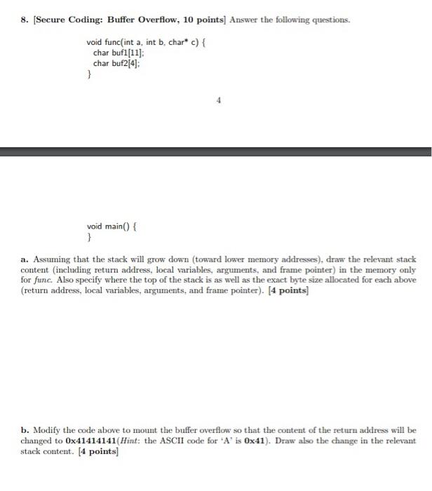 Solved 8 Secure Coding Buffer Overflow 10 Points Answer