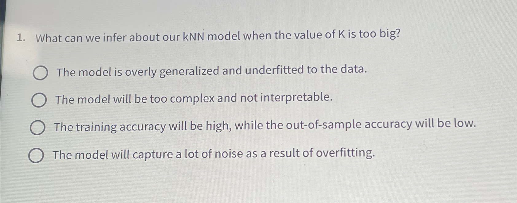 Solved What can we infer about our kNN model when the value | Chegg.com