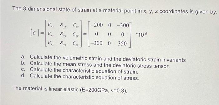 Solved The 3-dimensional state of strain at a material point | Chegg.com