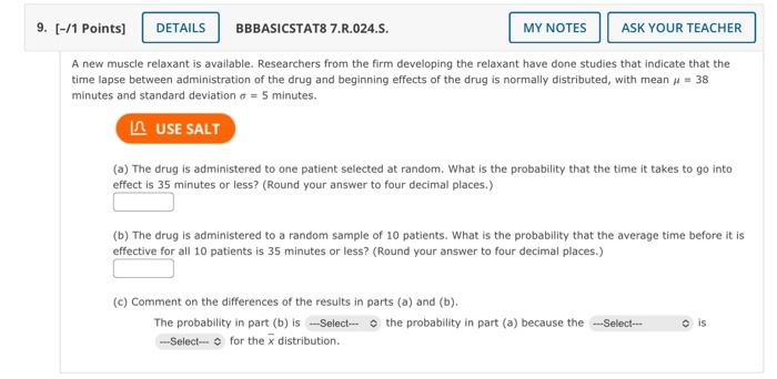 Solved 9. (-/1 Points) DETAILS BBBASICSTAT8 7.R.024.S. MY | Chegg.com