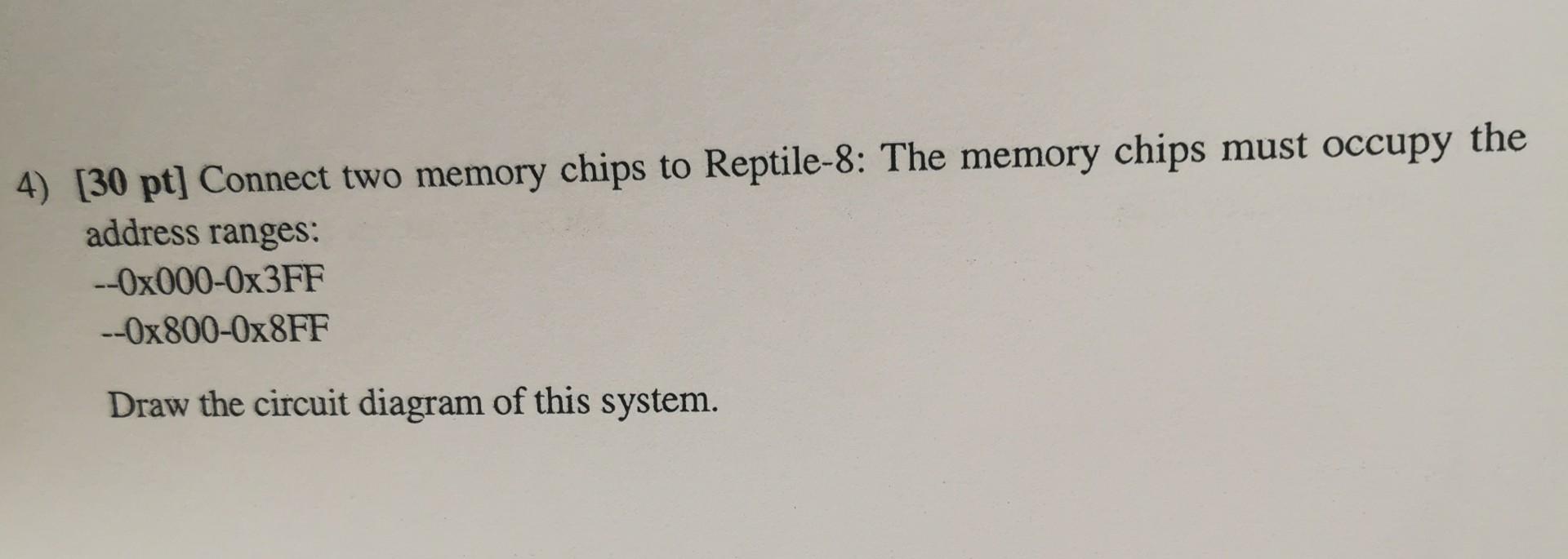 Solved 4) [30 pt] Connect two memory chips to Reptile-8: The | Chegg.com