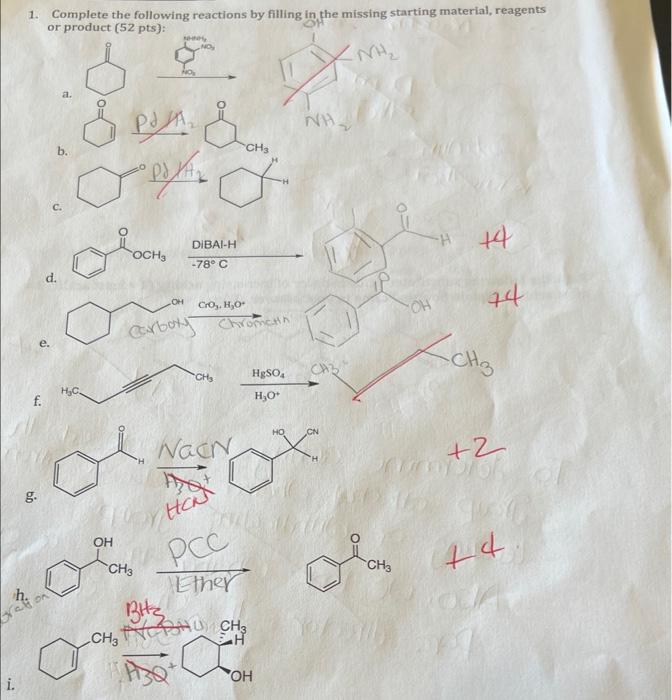 Solved 1. Complete the following reactions by filling in, | Chegg.com