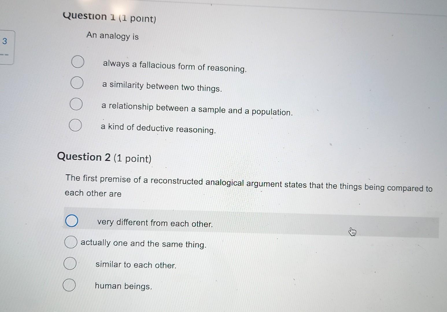 Question I (1 point) An analogy is always a | Chegg.com