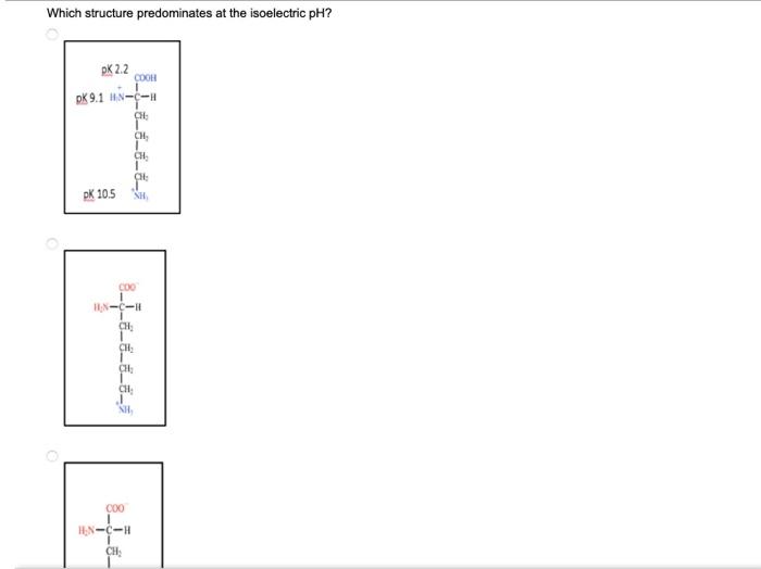 Solved Which structure predominates at the isoelectric pH? | Chegg.com