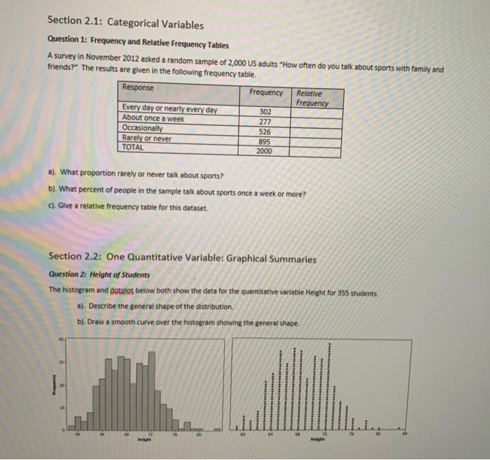 Solved Section 2.1: Categorical Variables Question 1: | Chegg.com