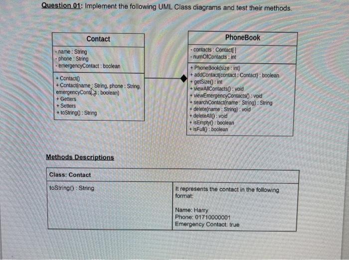 Solved Question 01: Implement the following UML Class | Chegg.com