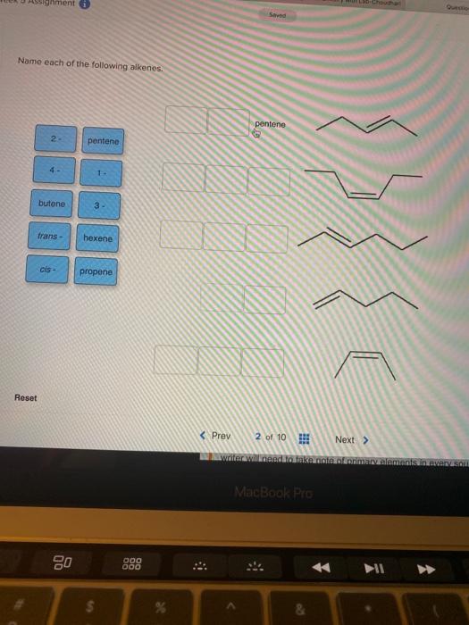 Solved ment i Name each of the following alkenes. pentene 2 | Chegg.com