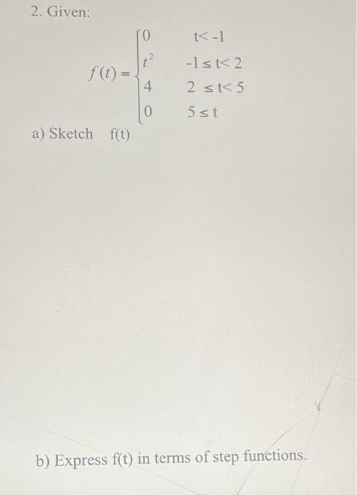 Solved 2. Given: f(t)=⎩⎨⎧0t240t