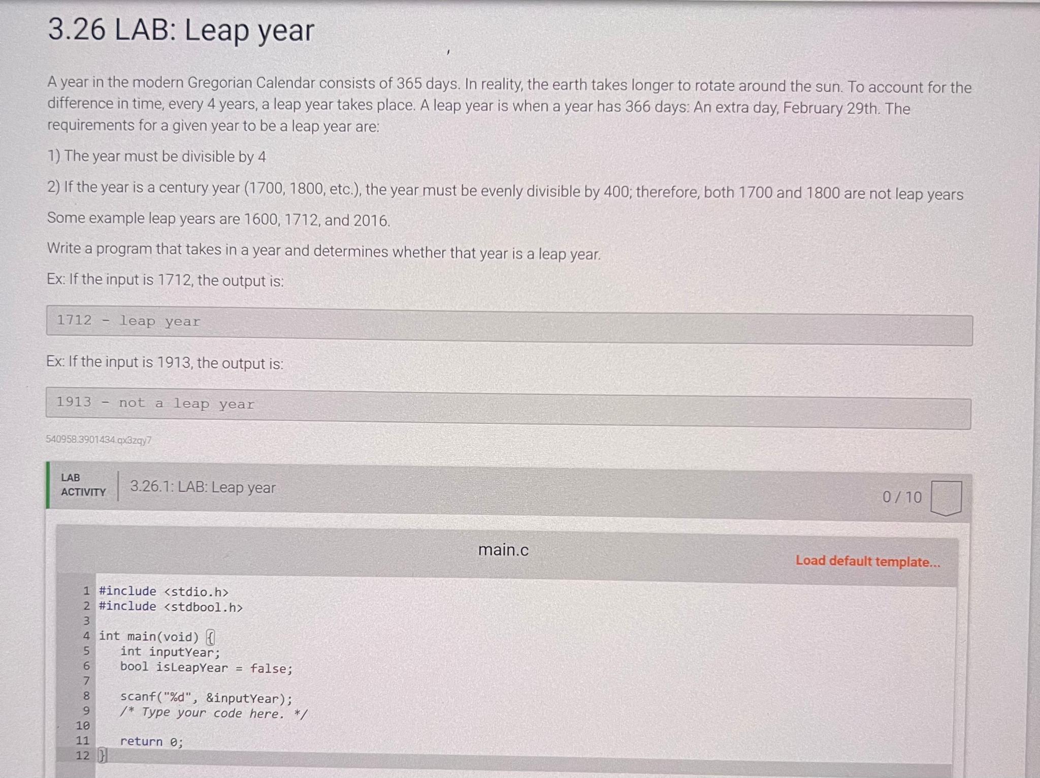 Solved 3.26 ﻿LAB: Leap yearA year in the modern Gregorian | Chegg.com