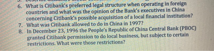 Solved 6. What is Citibank's preferred legal structure when | Chegg.com