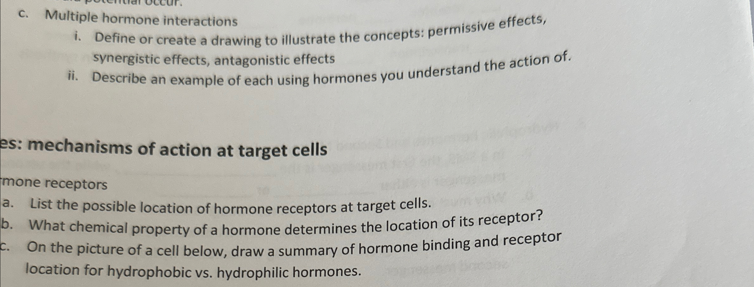Solved c. ﻿Multiple hormone interactionsi. ﻿Define or create | Chegg.com