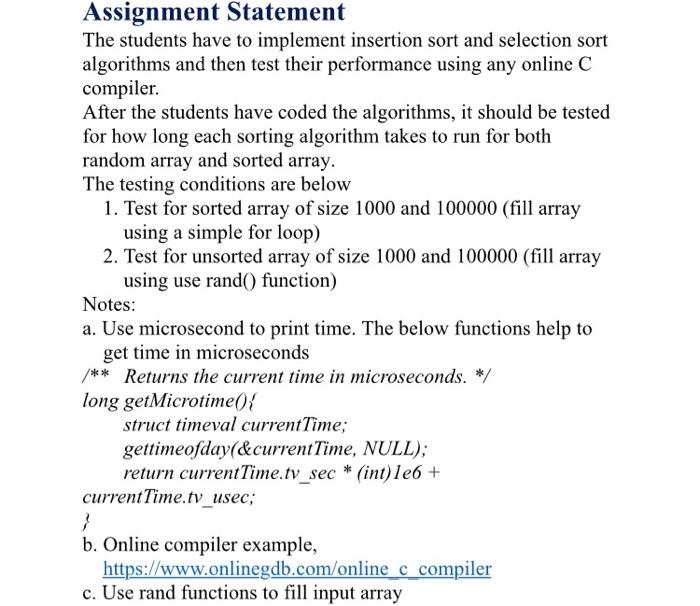Solved Assignment Statement The students have to implement | Chegg.com