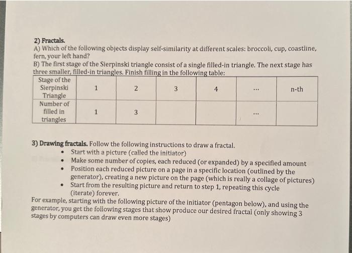 Solved 2) Fractals. A) Which of the following objects | Chegg.com