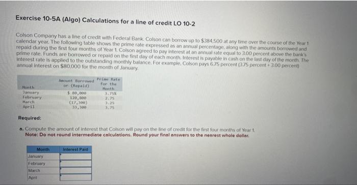 Solved Exercise 10-5A (Algo) Calculations for a line of | Chegg.com