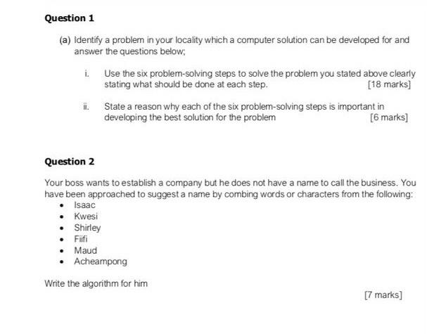 Solved Question 1 (a) Identify a problem in your locality | Chegg.com