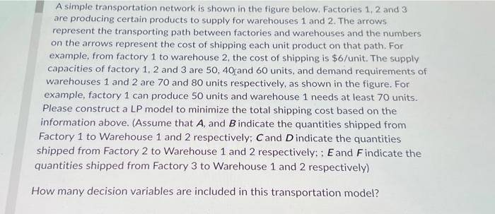 Solved A simple transportation network is shown in the | Chegg.com