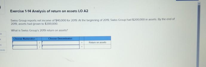 Solved Exercise 1-14 Analysis of return on assets LO A2 | Chegg.com