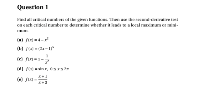 Solved Question 1Find all critical numbers of the given | Chegg.com