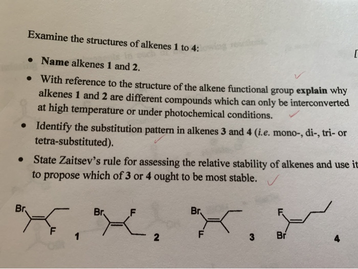 Solved Examine the structures of alkenes 1 to 4: • Name | Chegg.com