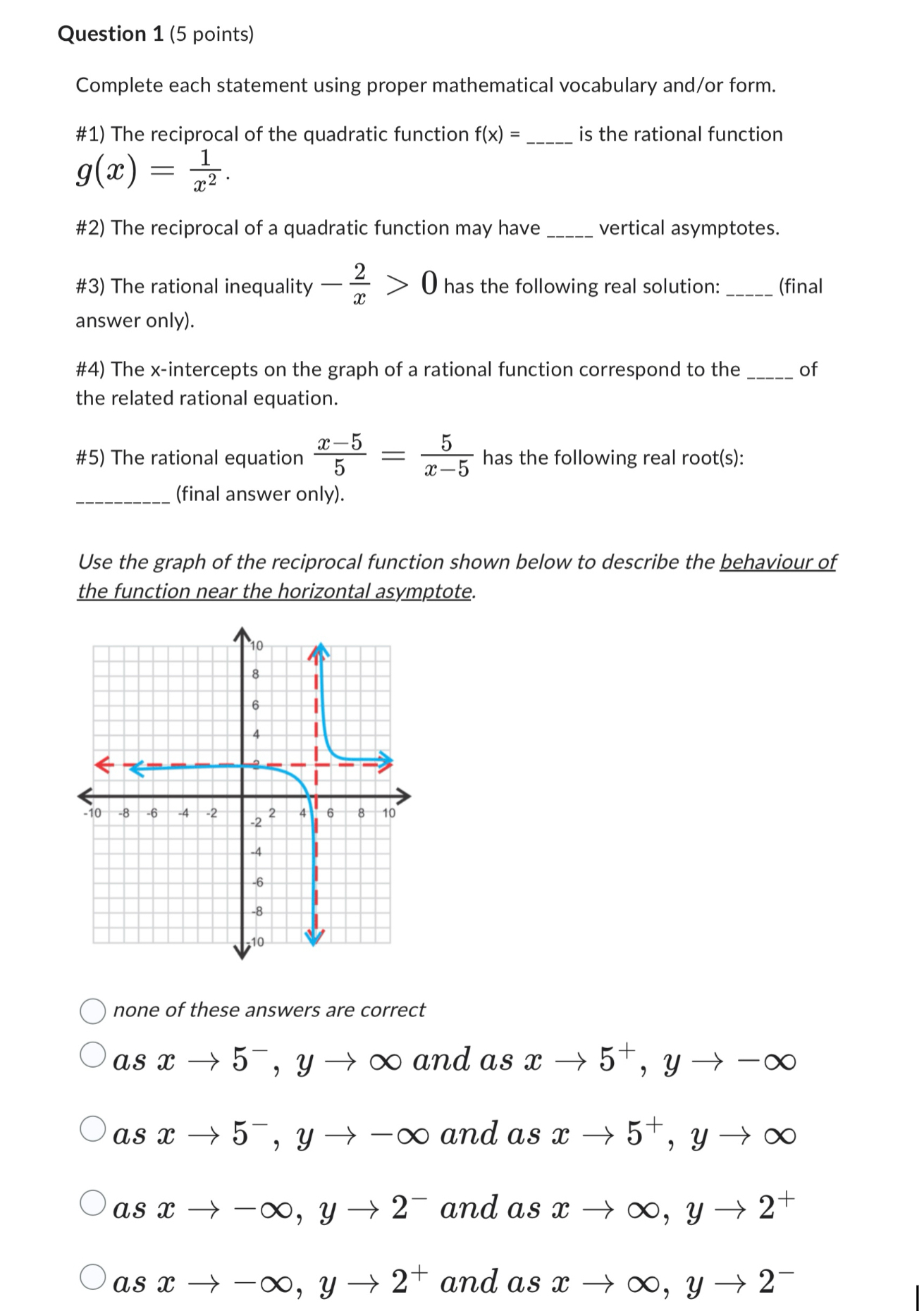 Solved Question 1 (5 ﻿points)Complete each statement using | Chegg.com