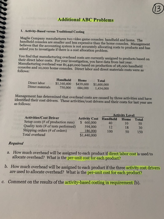 Solved $ Additional ABC Problems 1. Activity-Based versus | Chegg.com