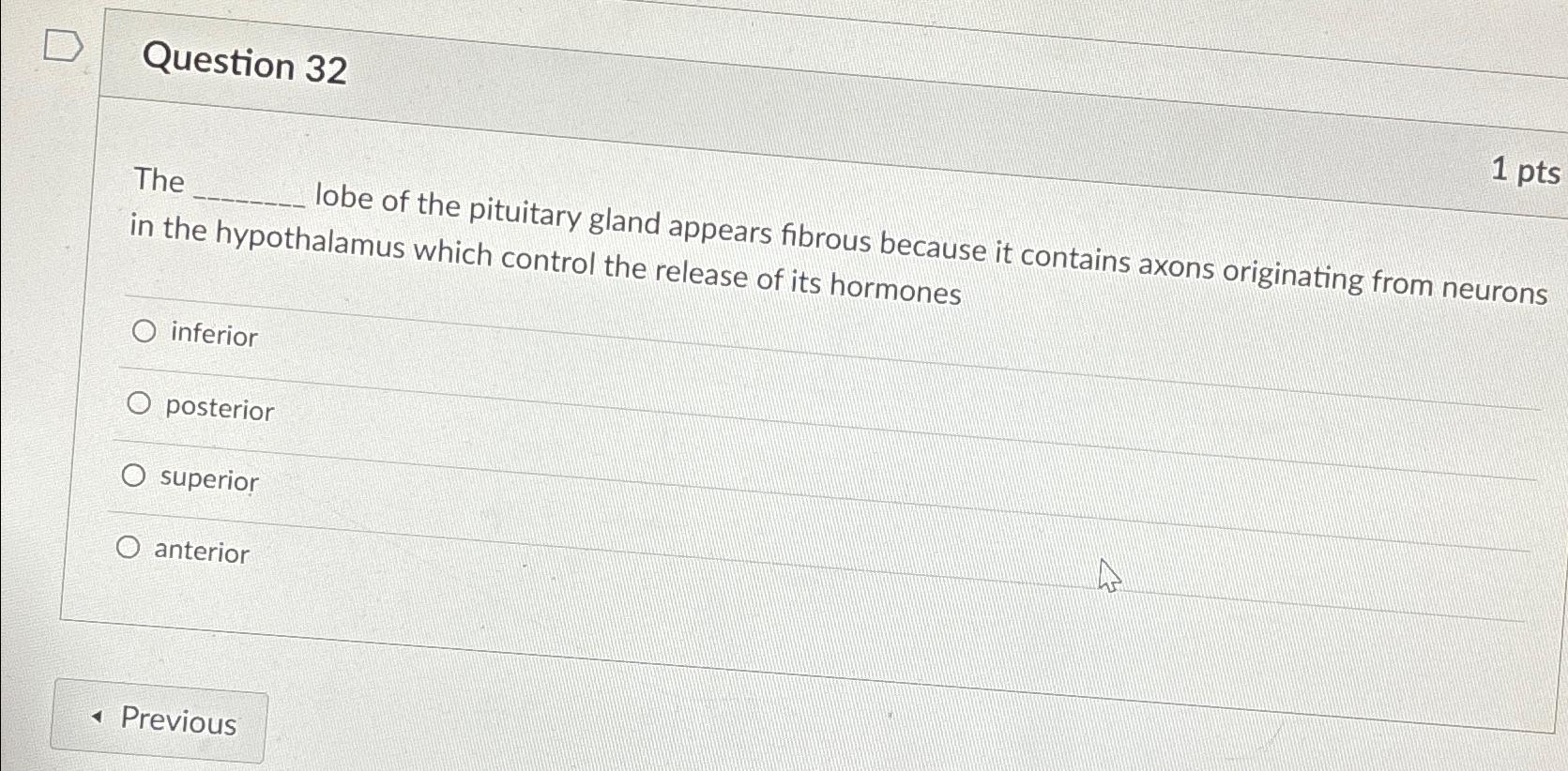 Solved Question 321 ﻿ptsThe lobe of the pituitary gland | Chegg.com