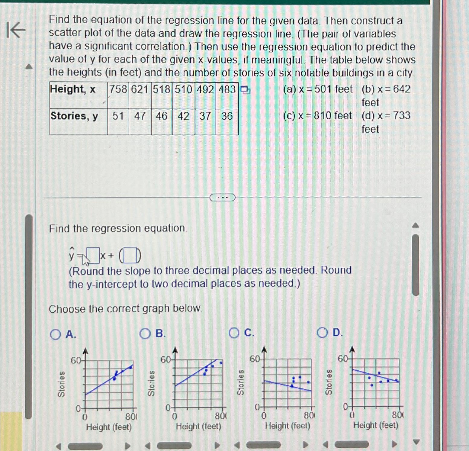 Solved Find the equation of the regression line for the | Chegg.com
