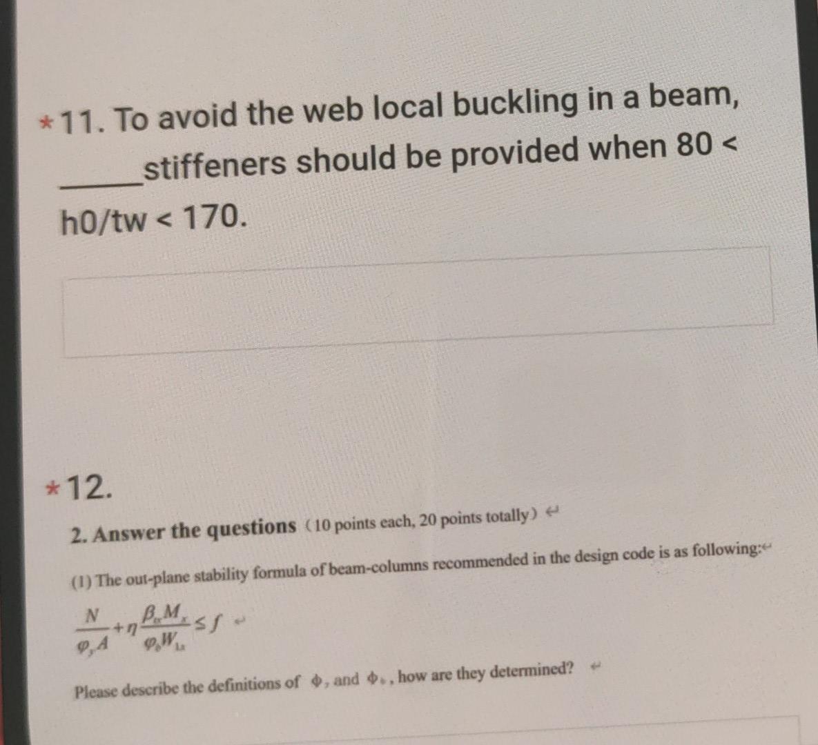 Solved *11. To avoid the web local buckling in a beam, | Chegg.com