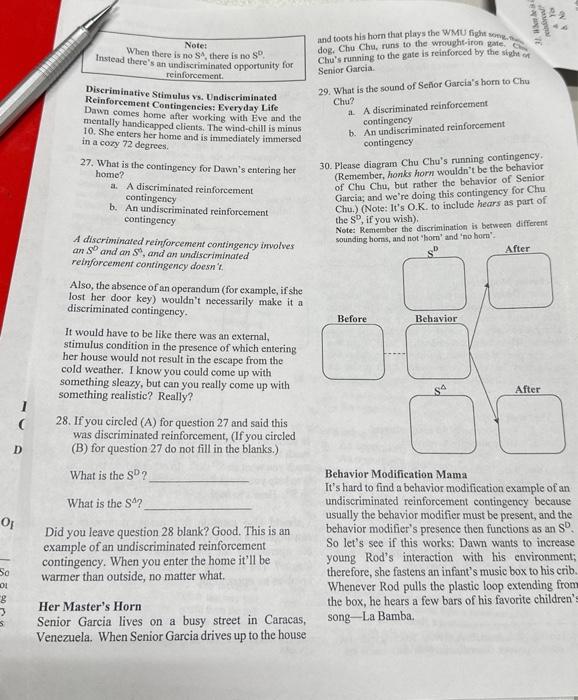 Solved Conceptual Work Sheets for Basic Stimulus Control | Chegg.com