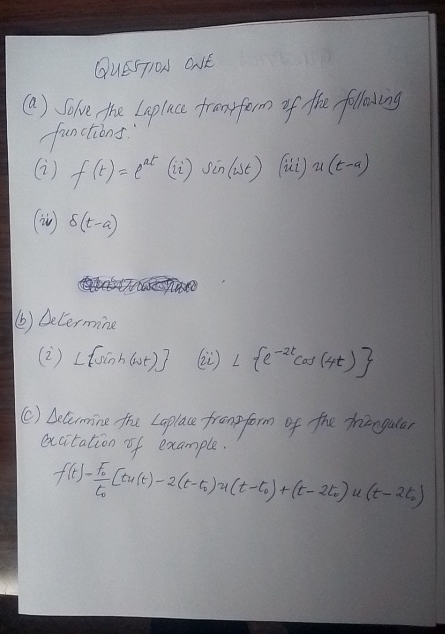 Solved QUESTION ONE(a) ﻿Solve the Laplace tramiform of the | Chegg.com