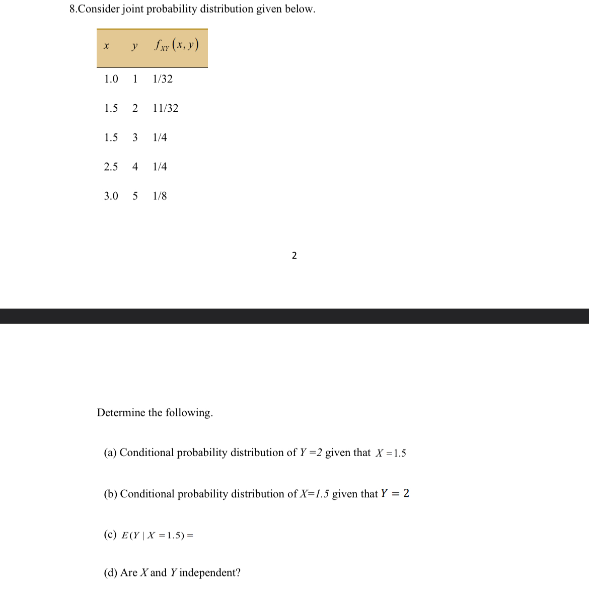 Solved 8.Consider joint probability distribution given | Chegg.com