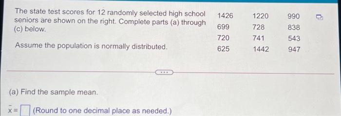 Solved u The state test scores for 12 randomly selected high | Chegg.com