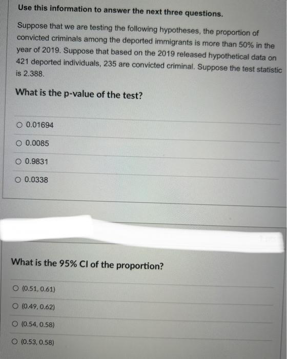 Solved Use this information to answer the next three | Chegg.com