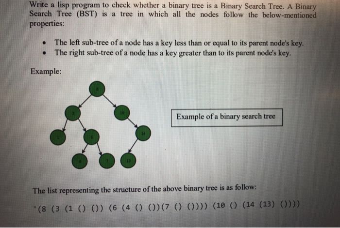 Solved Write A Lisp Program To Check Whether A Binary Tree