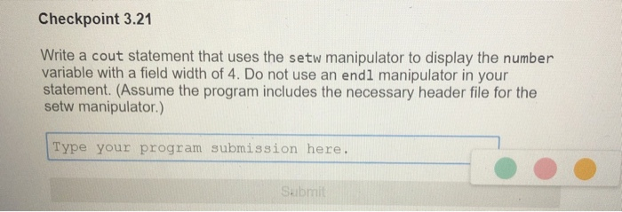 Solved C++ Write a cout statement that uses the setw | Chegg.com