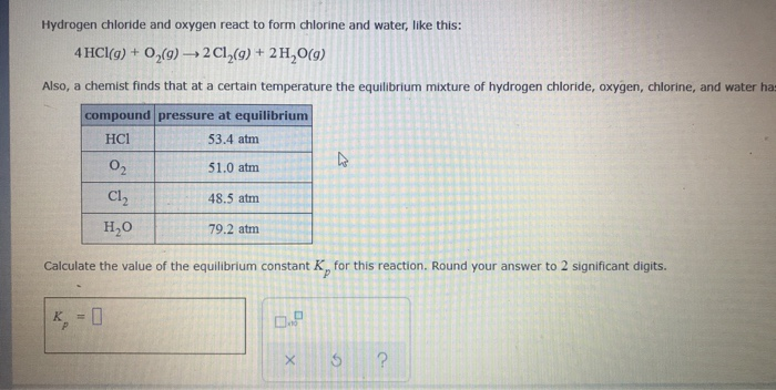 Solved Hydrogen chloride and oxygen react to form chlorine | Chegg.com