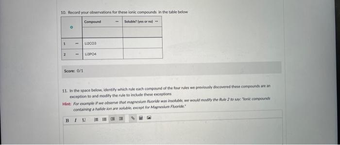 Solved 10. Record your observations for these ionic | Chegg.com