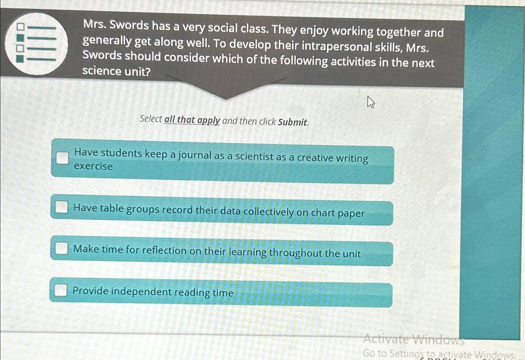 Solved Mrs. ﻿Swords has a very social class. They enjoy | Chegg.com