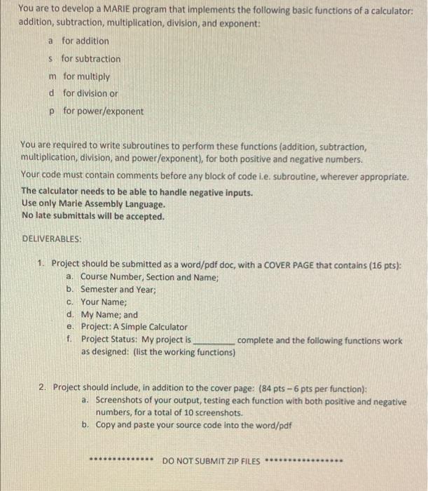 Solved You are to develop a MARIE program that implements | Chegg.com