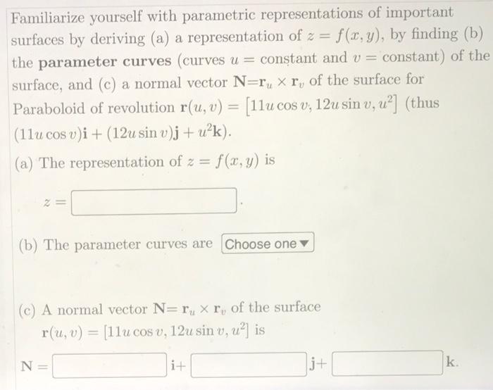 Solved Familiarize yourself with parametric representations | Chegg.com