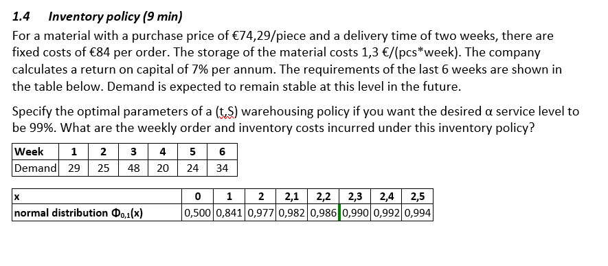 Solved 1.4 ﻿Inventory policy (9 ﻿min)For a material with a | Chegg.com