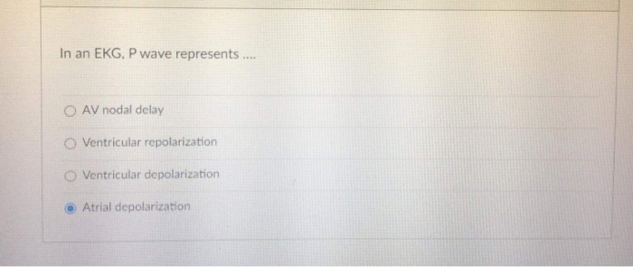 Solved In an EKG, P Wave represents .... AV nodal delay O | Chegg.com