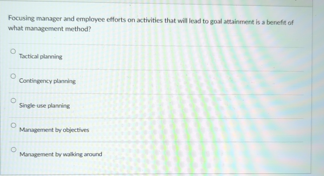 Solved Focusing manager and employee efforts on activities | Chegg.com