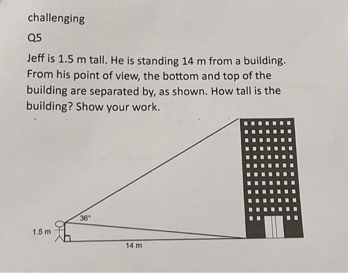 Solved Jeff is 1.5 m tall. He is standing 14 m from a | Chegg.com
