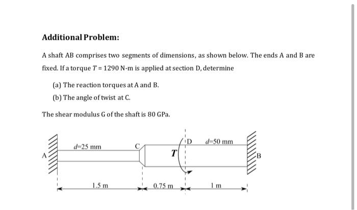 Solved Additional Problem: A shaft AB comprises two segments | Chegg.com